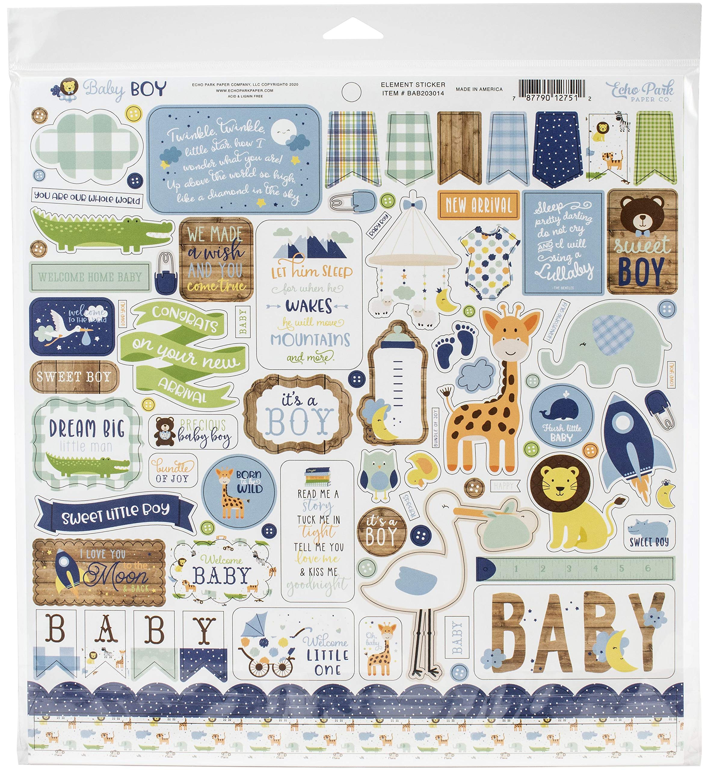 Echo Park Paper Company Baby Boy Collection Kit paper, blue, green, mint, yellow 12-x-12-Inch