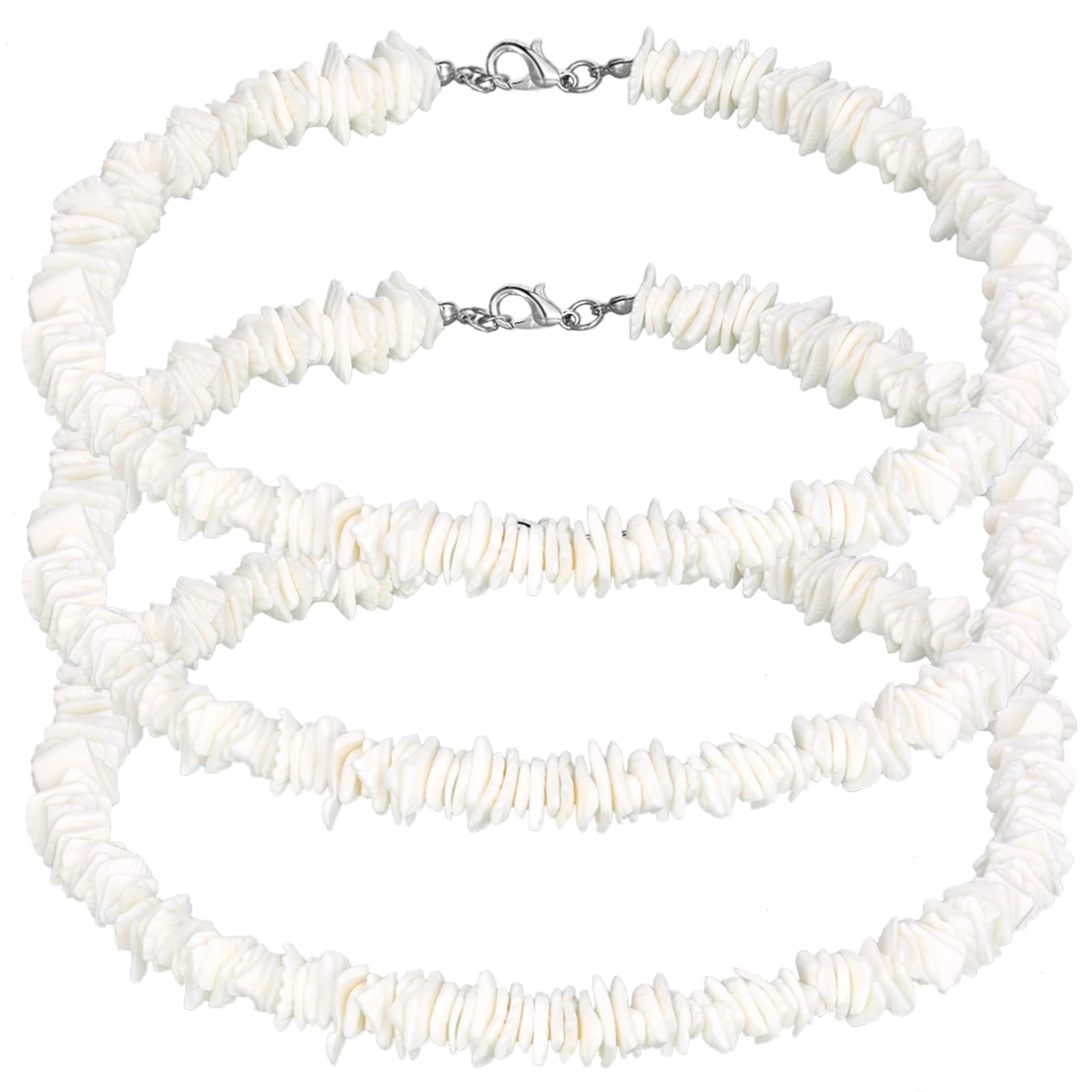 Tondiamo 3 Packs White Puka Shell Necklace Adjustable Seashell Necklace Summer Beach Surfer Sea Shell Beach Choker Jewelry(16 Inch)
