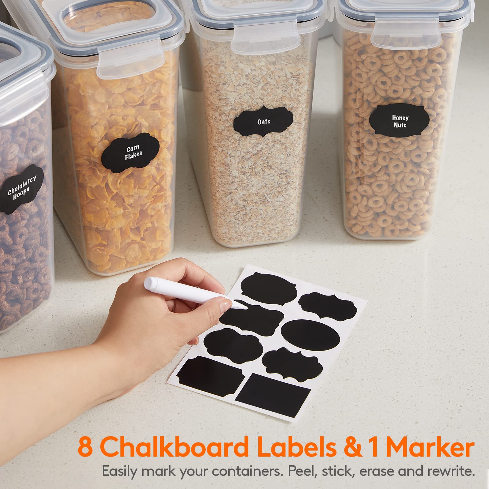 Lifewit 4L(135oz) Cereal Containers Storage with Flip-Top Lids, 4pcs Airtight Food Storage Canister Sets with Label Stickers for Kitchen Pantry Counter Organization, Oats, Flour, Sugar, BPA Free