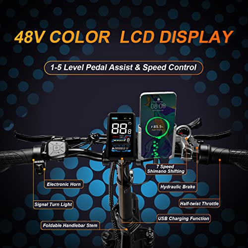 VITILAN U7 Electric Bike Adults Folding Fat Tire Ebike 750W Motor 28MPH Step-Thru 16AH Removable LG Battery Electric Bicycle 20 inch Foldable E-Bike Shimano 7-Speed