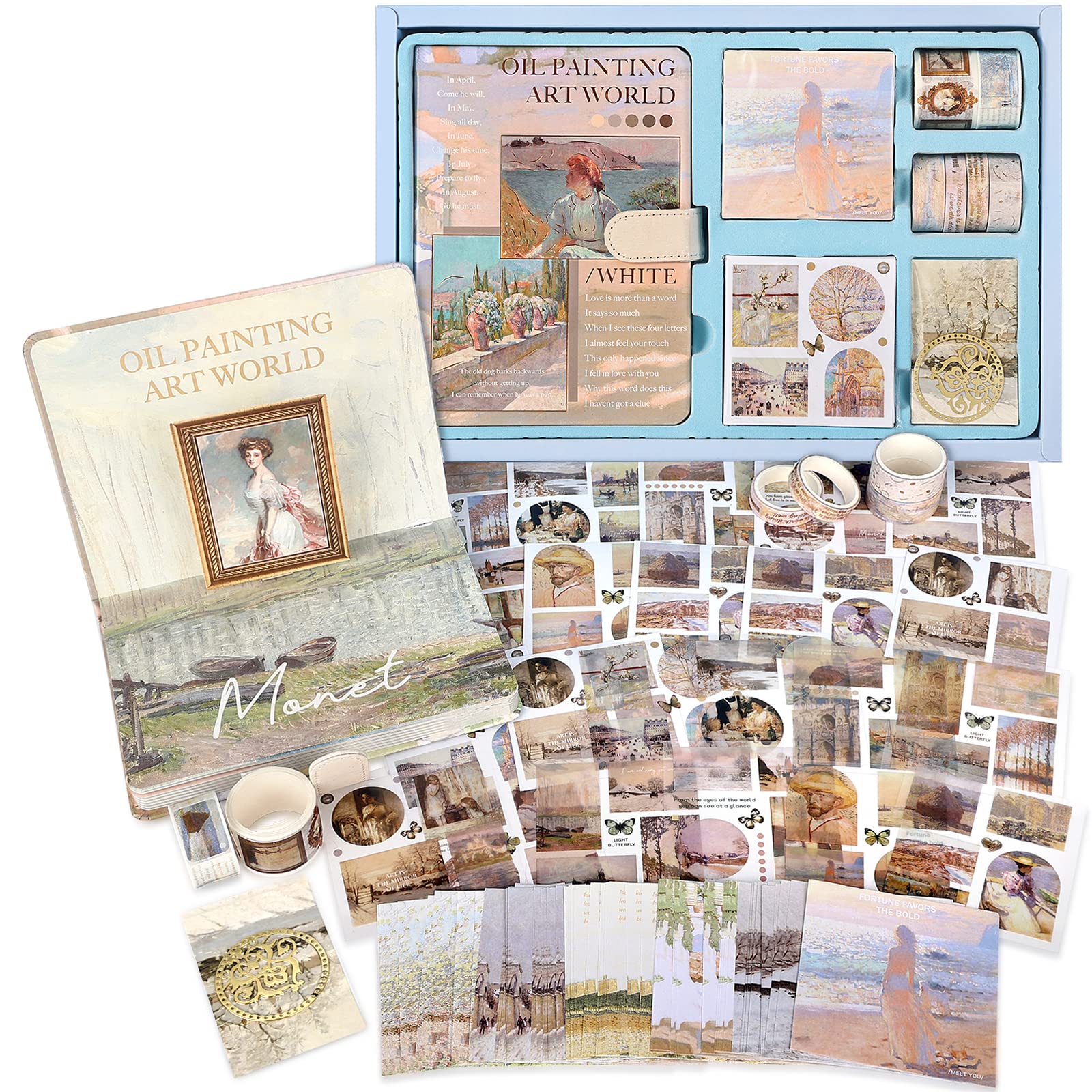 Draupnir Large Aesthetic Scrapbook Kit, Vintage Oil Painting Bullet Junk Journal Kit with Scrapbook Supplies, B6 Notebook with Full Color Inner Pages DIY Scrapbook Gift for Girl Kid - Riverside