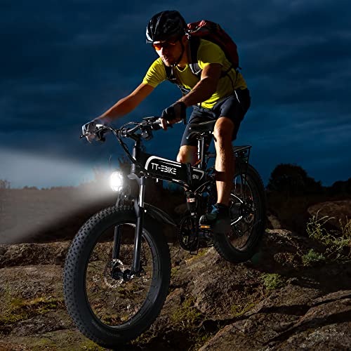 TT-EBIKE Folding Electric Bikes Adults 48V 1000W with 15Ah Removable Battery, Full Suspension 26 x 4 Fat Tire E Bikes with Shimano 7-Speed Gear for Snow Beach Mountain (1000W)