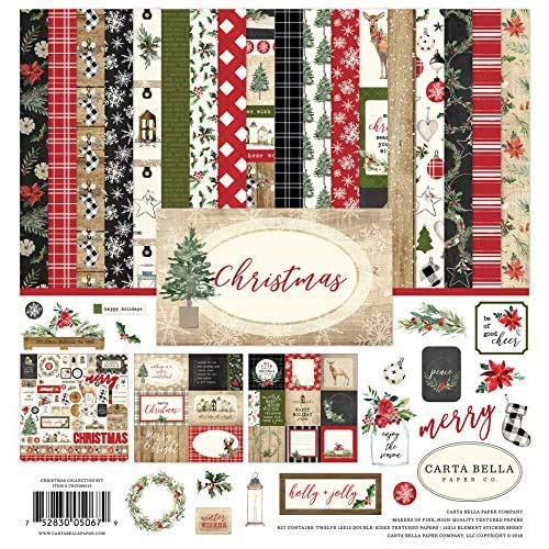 Carta Bella Paper Company Christmas Collection Kit paper, Red/Green/Black/Tan, 12-x-12-Inch