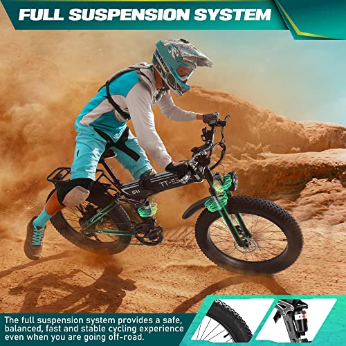 TT-EBIKE Folding Electric Bikes Adults 48V 1000W with 15Ah Removable Battery, Full Suspension 26 x 4 Fat Tire E Bikes with Shimano 7-Speed Gear for Snow Beach Mountain (1000W)