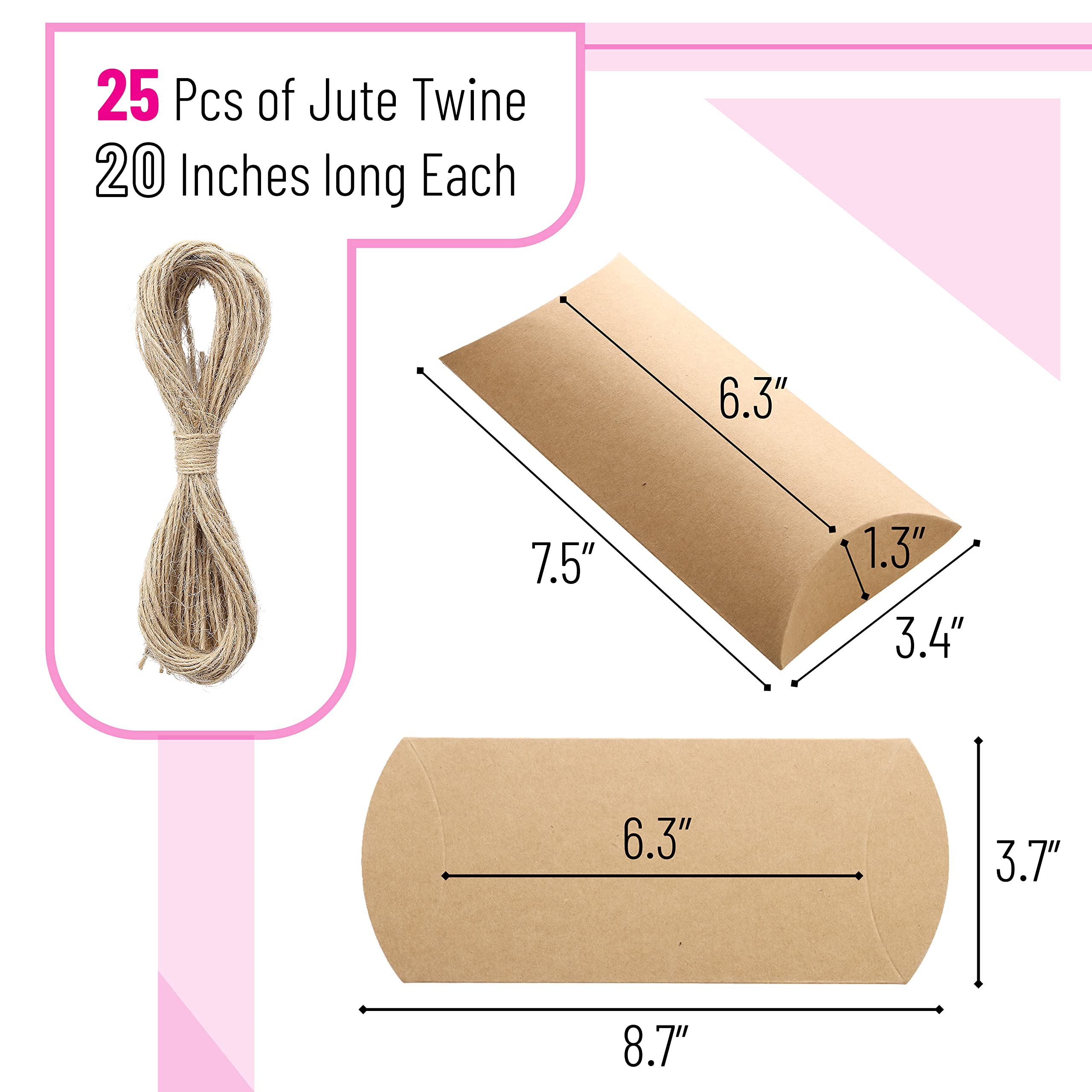 Mr. Pen- Kraft Pillow Boxes, 6.3x3.4x1.3 in, 25 Pack with Jute Twines, Kraft Gift Boxes, Paper Boxes for Gifts, Paper Pillow Candy Box, Pillow Boxes Craft, Favor Gift Boxes, Pillow Gift Boxes