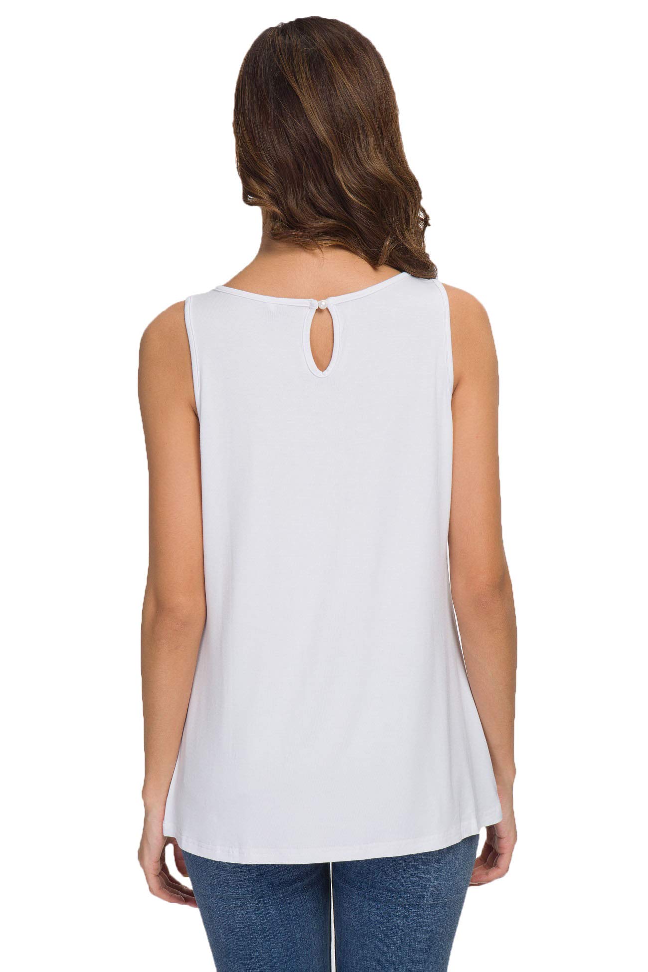 TASAMO Women's Casual Cami Shirt Sleeveless Tank Top Basic Blouse (Medium, White)