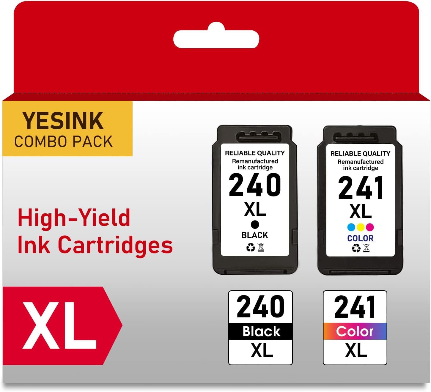 PG-240XL/CL-241XL Ink Cartridges Replacement for Canon 240 241, Black and Color, Remanufactured 240XL 241XL Combo Pack, Use to Canon PIXMA MG3620 TS5120 MG2120 MX452 MX512 MX532 Printer