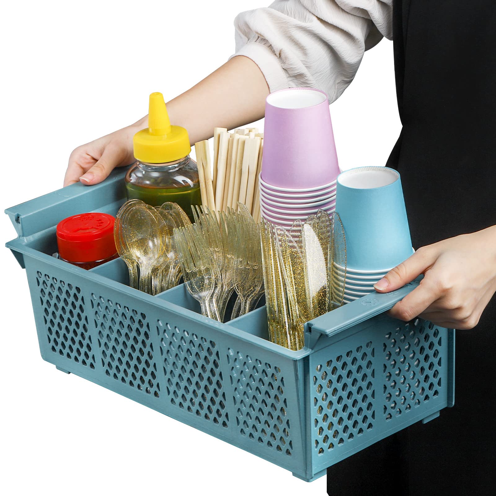 Nicunom Utensil Caddy Silverware Holder with 8 Slots, Kitchen Cutlery Organizer for Spoon, Napkin, Fork, Knives, Cups - Flatware Rack Condiment Caddy for Camping RV BBQ Picnic Party