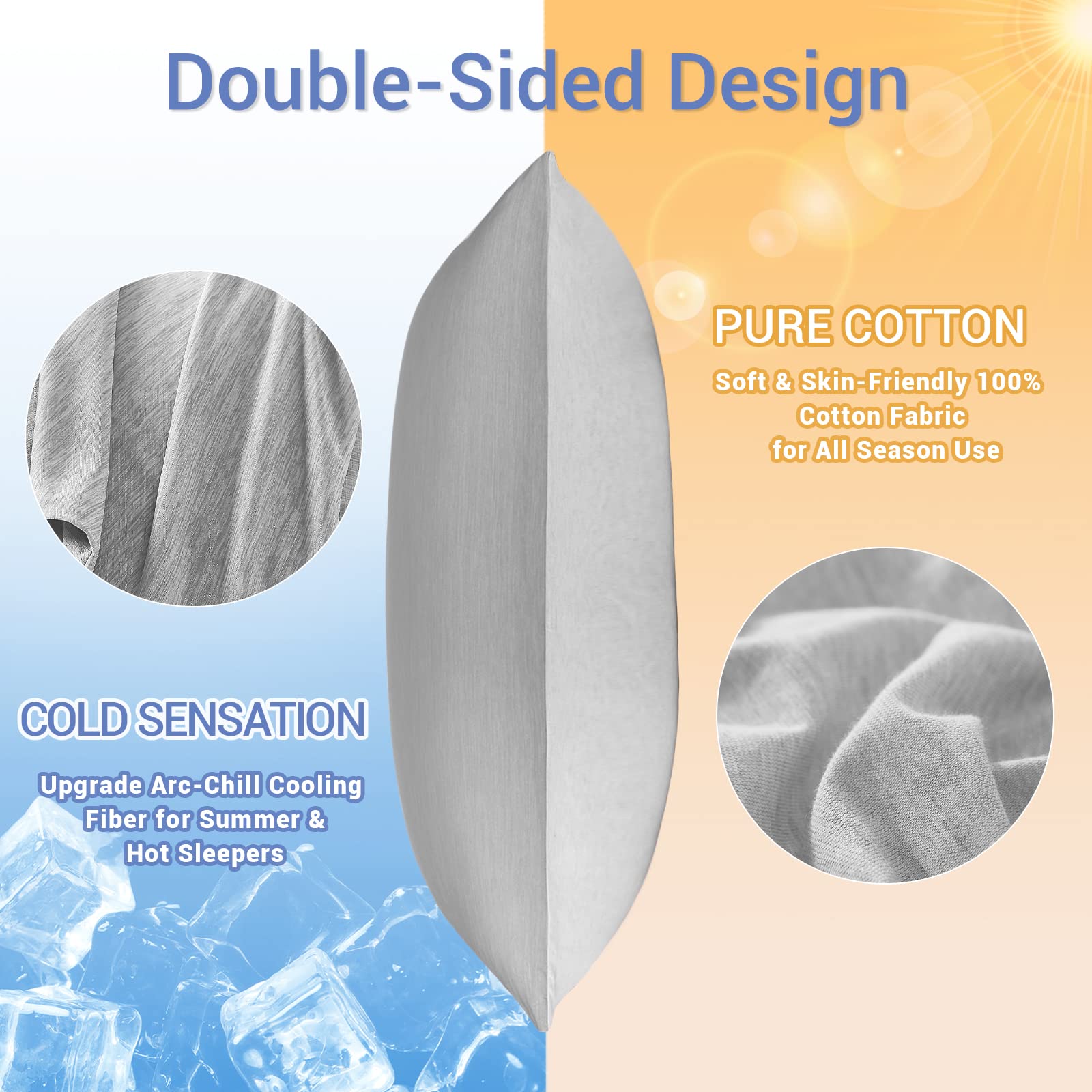 LUXEAR Cooling Pillow Cases Queen Size, 2 Pack Hidden Zipper Arc-Chill Cool Pillow Cases with Double-Side Design [Oeko-TEX Certified], Anti-Static, Skin-Friendly, Machine Washable Pillow Cases - Gray