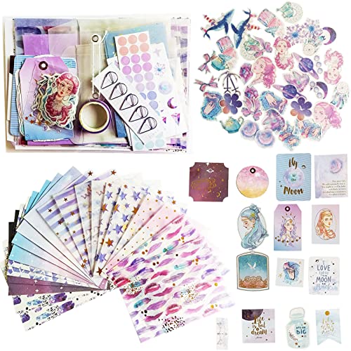 DIY Journal Set - 107 Pieces Scrapbooking Supplies Pack,Watercolor Aesthetic Washi Stickers and Design Paper Material Decorative Collection Kits for Junk Journaling Album Bullet Journals Planners