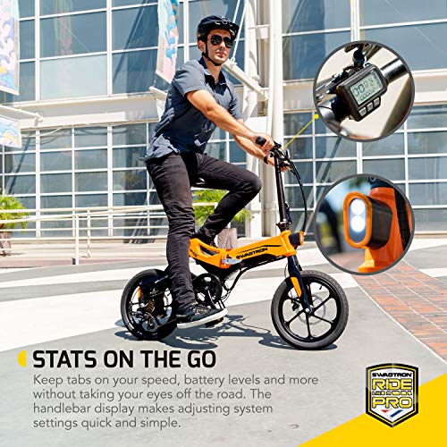 Swagtron Swagcycle EB-7 Elite Plus Folding Electric Bike with Removable Battery, Orange/Black, 16" Wheels, 7-Speed
