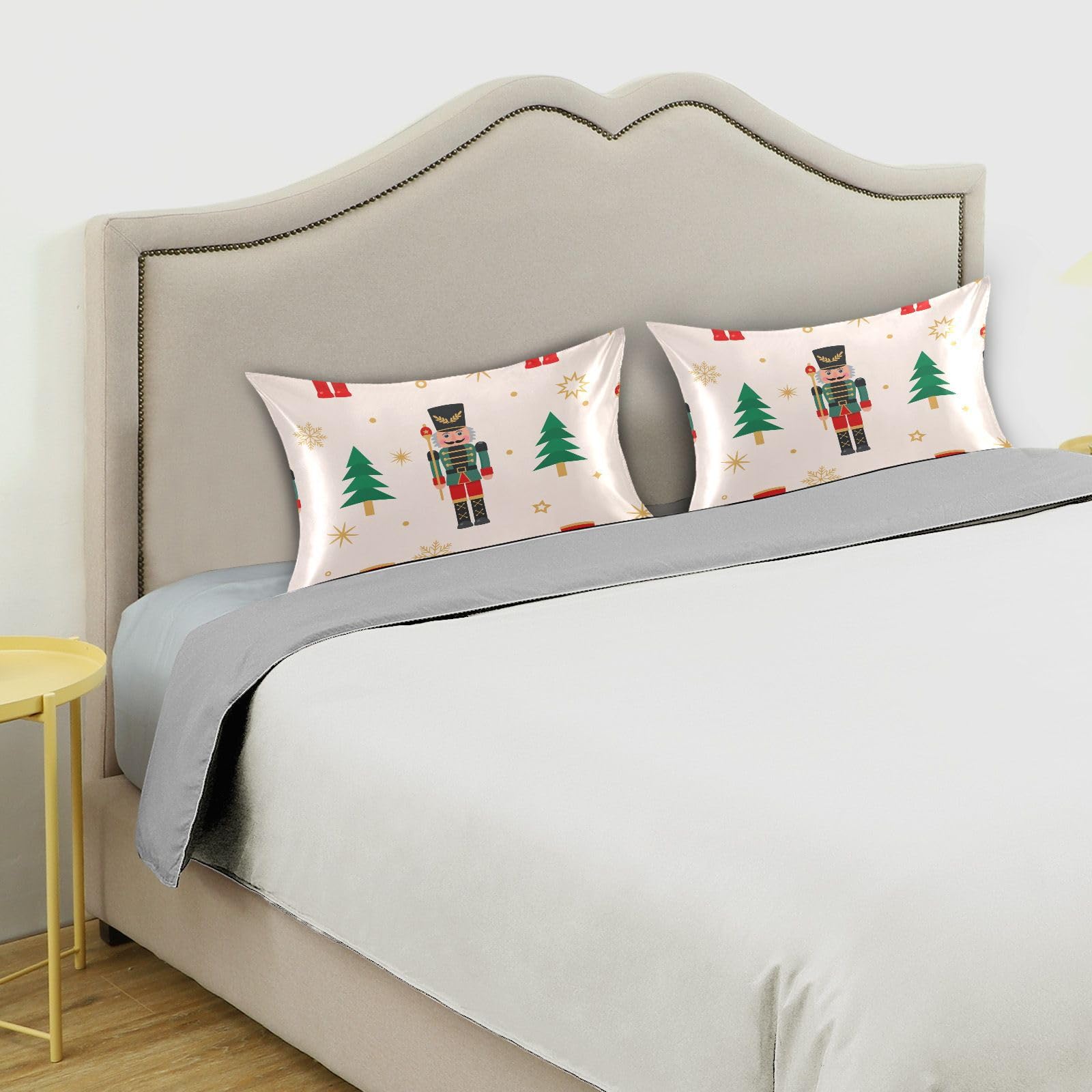 Christmas Tree Nutcracker Pillow Covers Silk Pillowcase for Soft Breathable Smooth Cooling Satin Pillowcase Standard Size Pillow Case for Women Hot Sleepers, Night Sweats Bed (20x26 Inch)