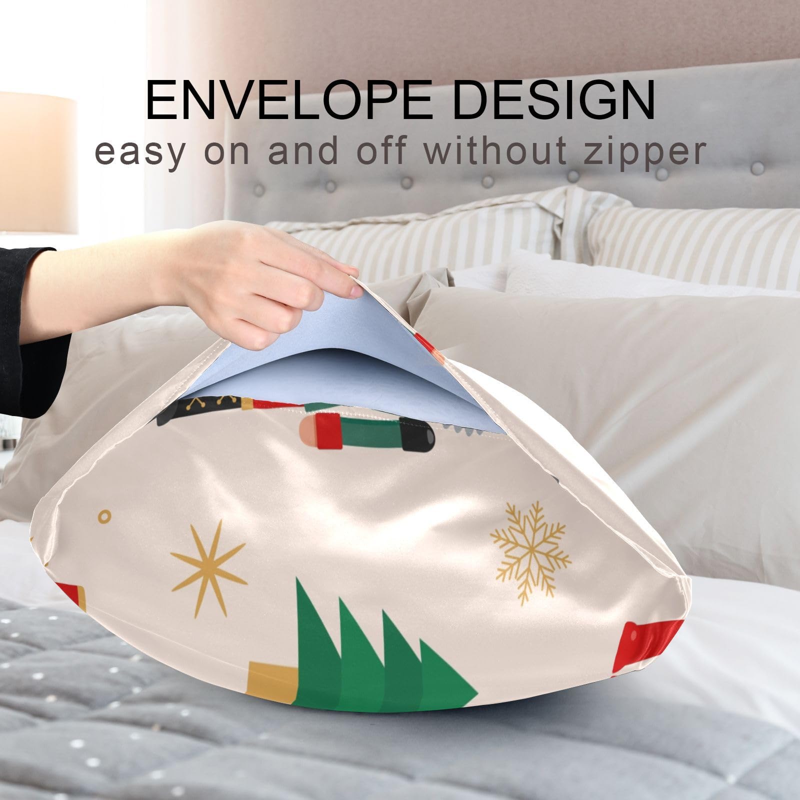 Christmas Tree Nutcracker Pillow Covers Silk Pillowcase for Soft Breathable Smooth Cooling Satin Pillowcase Standard Size Pillow Case for Women Hot Sleepers, Night Sweats Bed (20x26 Inch)