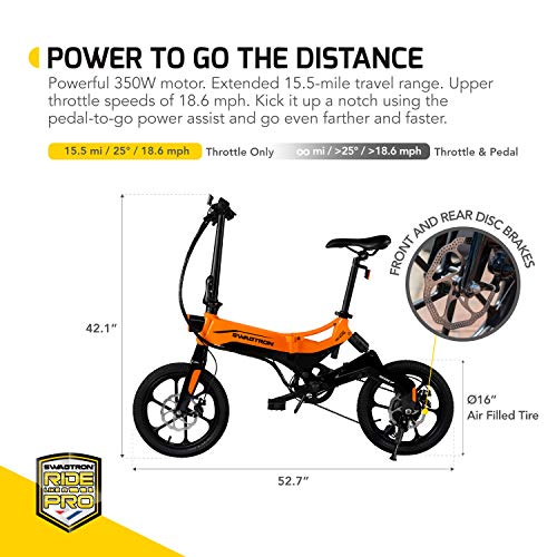 Swagtron Swagcycle EB-7 Elite Plus Folding Electric Bike with Removable Battery, Orange/Black, 16" Wheels, 7-Speed