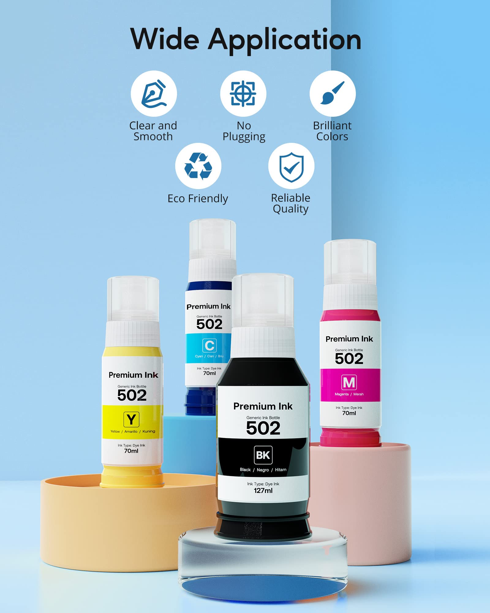 502 High Capacity Compatible Refill Ink Bottle Replacement for Epson 502 Ink Refill Bottles (Not Sublimation Ink) Use for EcoTank ET-2850 ET-3830 ET-3850 ET-2760 ET-3760 ET-15000 Printer (4 Bottles)