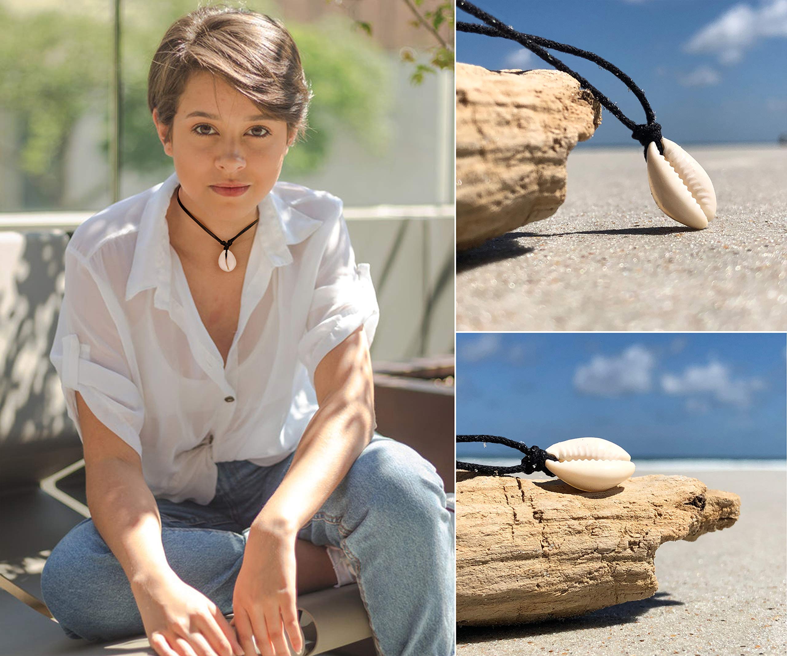 POTESSA Natural Cowrie Shell Choker Necklace Pendant Hippie Adjustable Beach Jewelry for Ladies