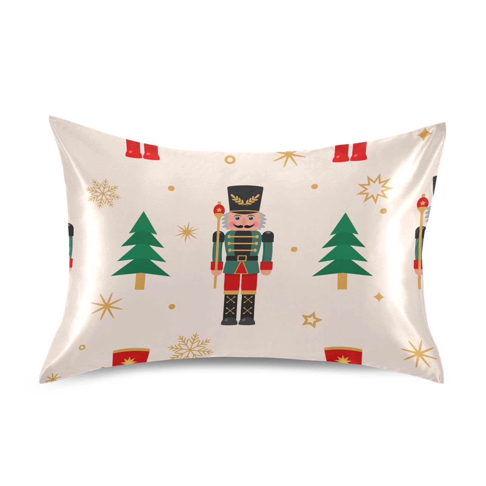 Christmas Tree Nutcracker Pillow Covers Silk Pillowcase for Soft Breathable Smooth Cooling Satin Pillowcase Standard Size Pillow Case for Women Hot Sleepers, Night Sweats Bed (20x26 Inch)