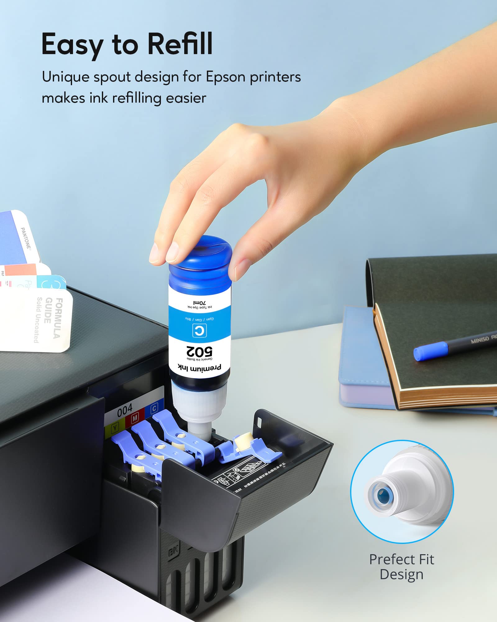 502 High Capacity Compatible Refill Ink Bottle Replacement for Epson 502 Ink Refill Bottles (Not Sublimation Ink) Use for EcoTank ET-2850 ET-3830 ET-3850 ET-2760 ET-3760 ET-15000 Printer (4 Bottles)