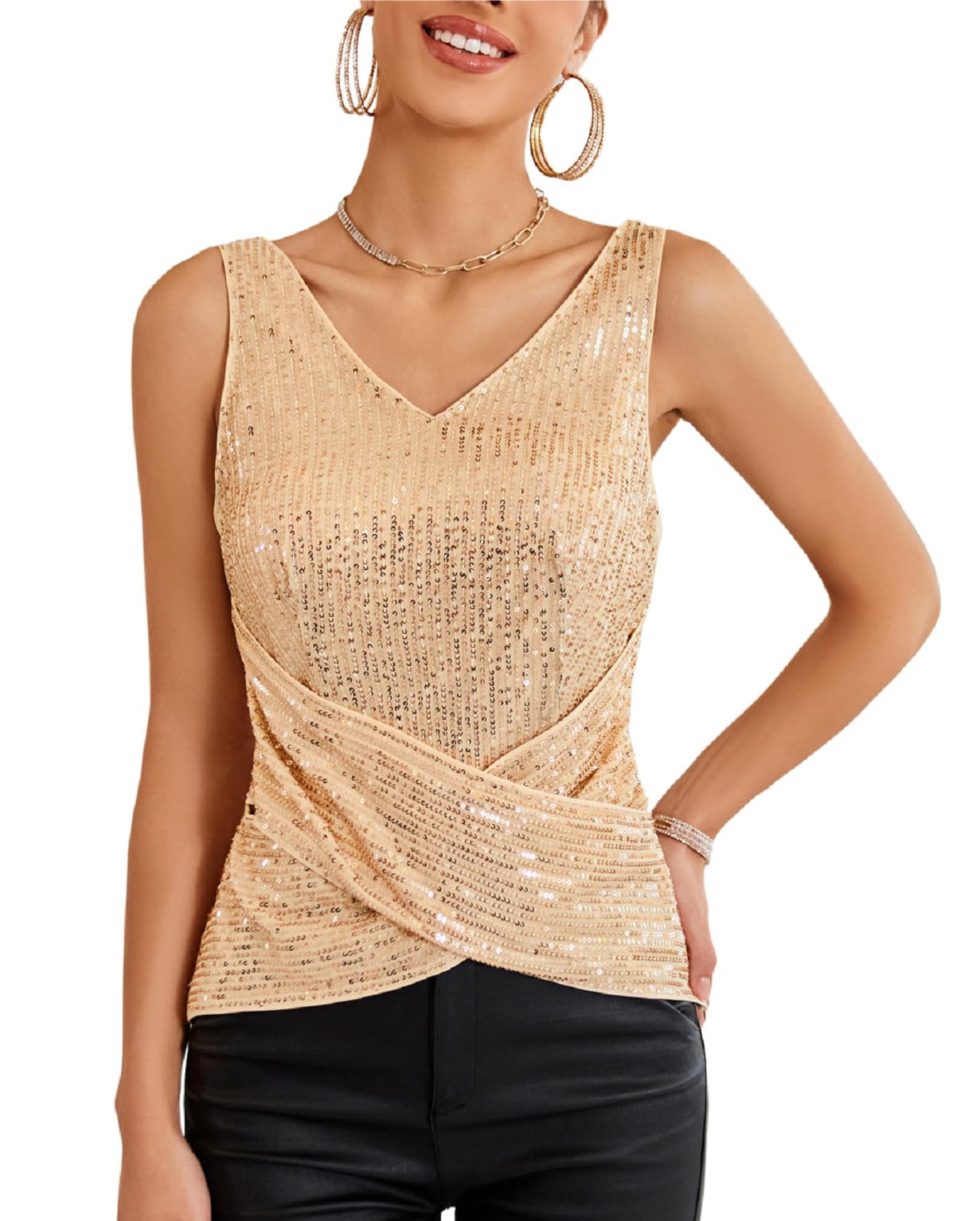 GRACE KARIN Women Shimmer Sequin Sleeveless Camisole Tank Tops Sleeveless Tanks Tops for Outfit Women Gold XL