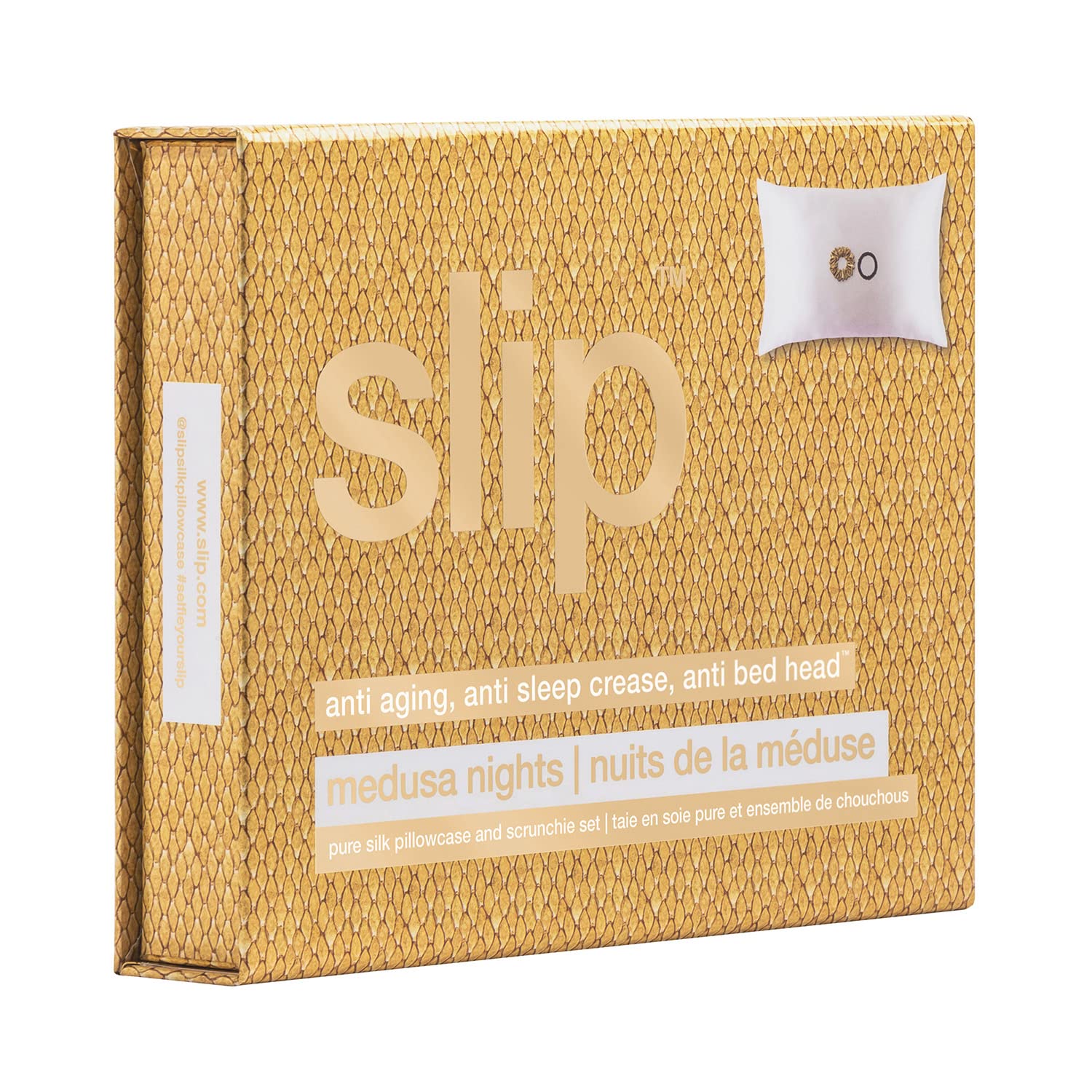 Slip Silk Gift Set, Medusa Nights - The Slipsilk Difference Highest Grade 22 Momme Mulberry Silk - 1x Queen Silk Pillowcase, 1x Large Silk Scrunchie, + 1x Skinny Silk Hair Tie (3 Piece Silk Set)