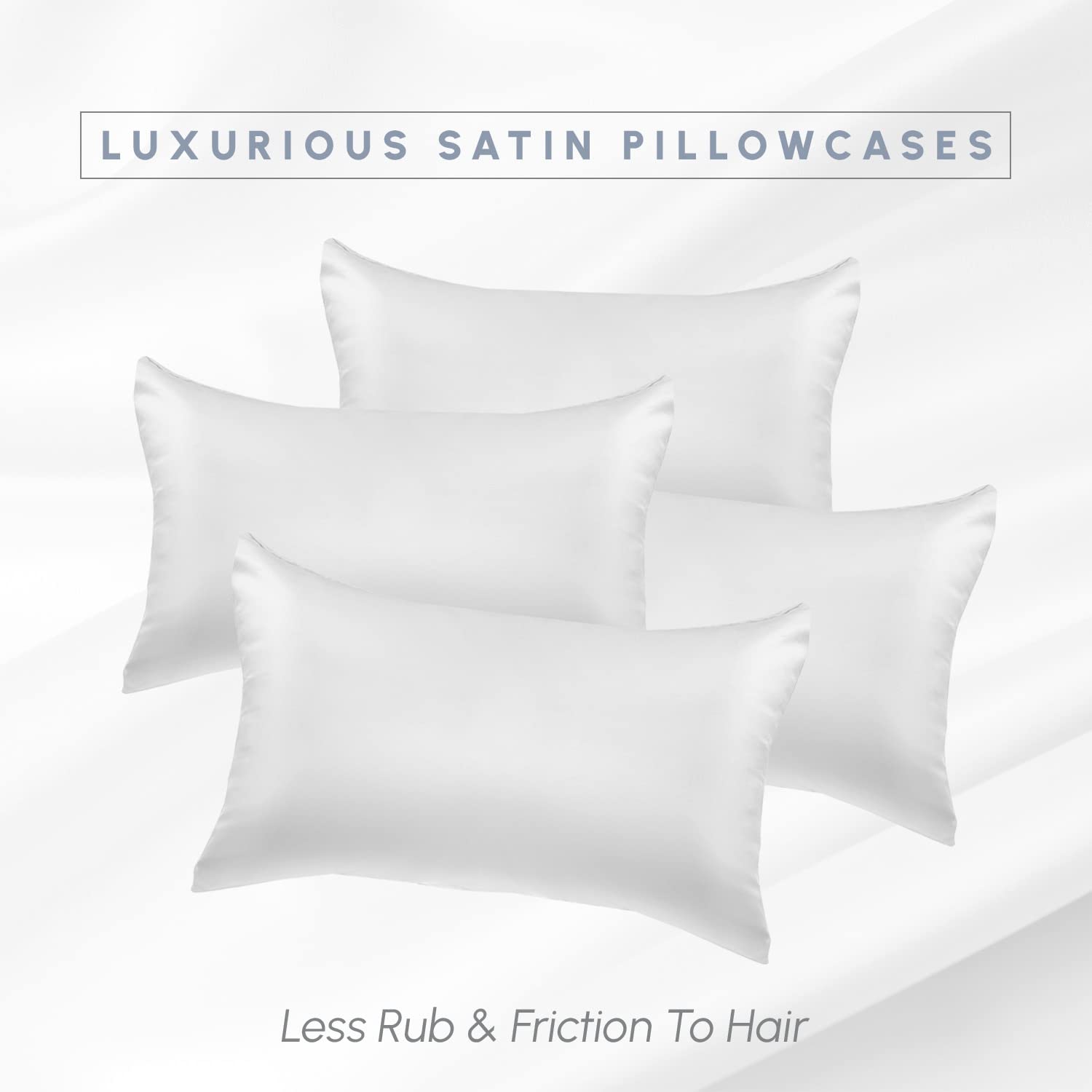 Elegant Comfort 4-Pack King Size Satin Pillowcase Set with Hidden Zipper Closure, White, 20" x 40"