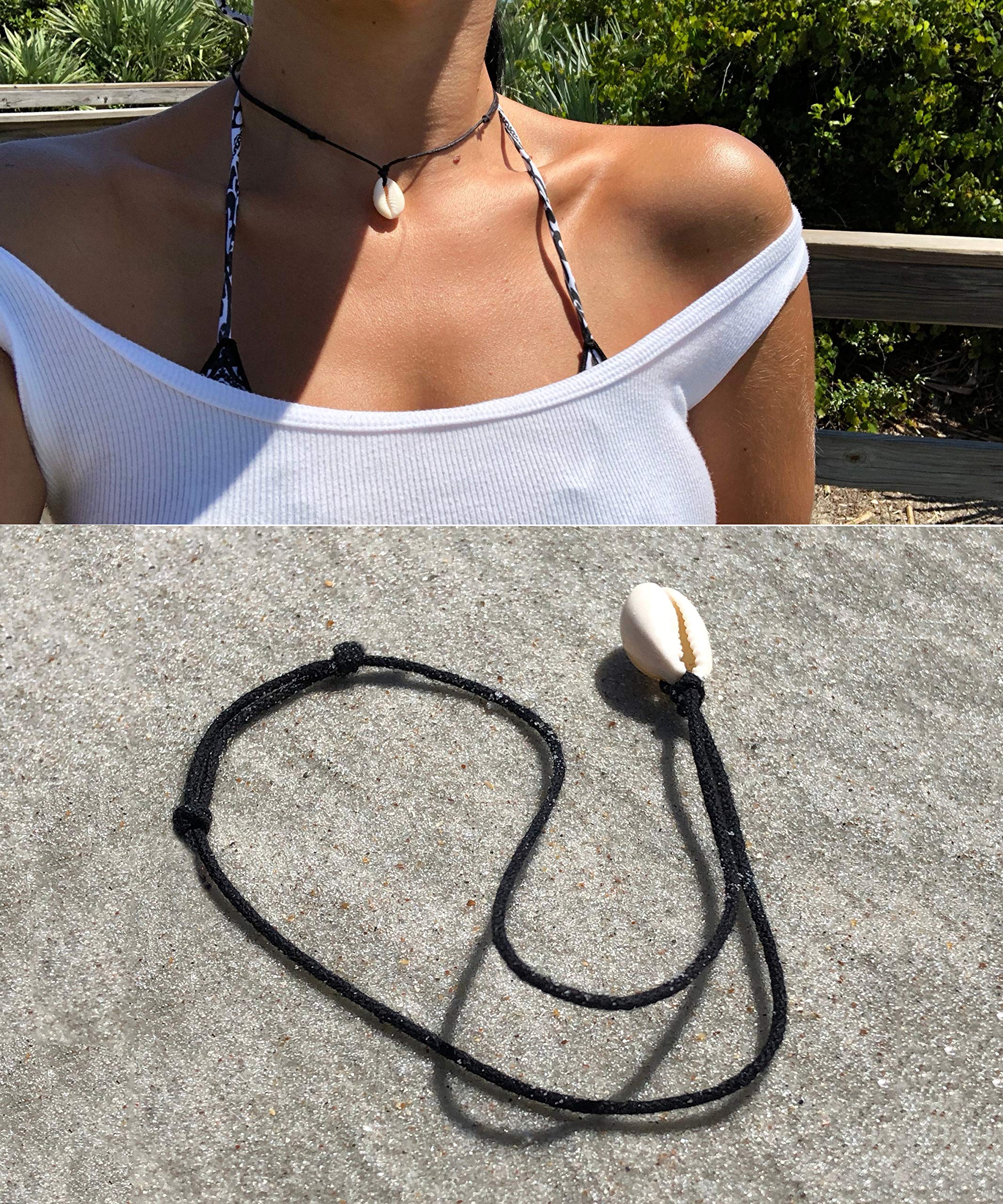 POTESSA Natural Cowrie Shell Choker Necklace Pendant Hippie Adjustable Beach Jewelry for Ladies