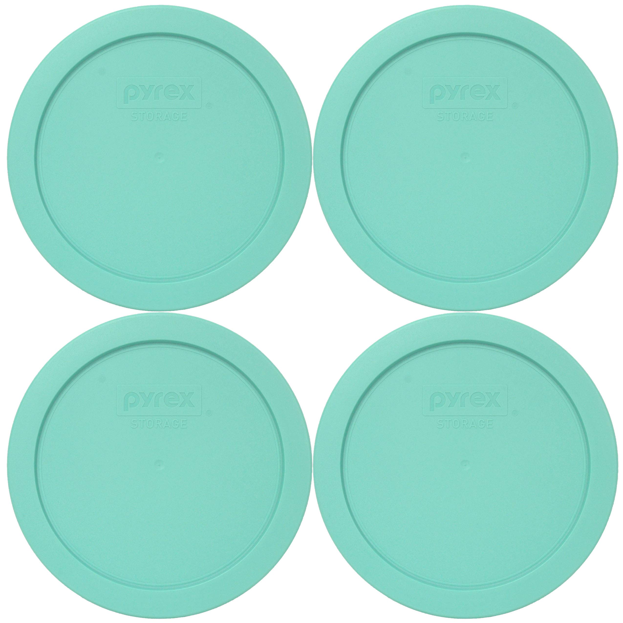 Pyrex 7201-PC Sea Glass Blue/Green Round Plastic Food Storage Replacement Lids - 4 Pack