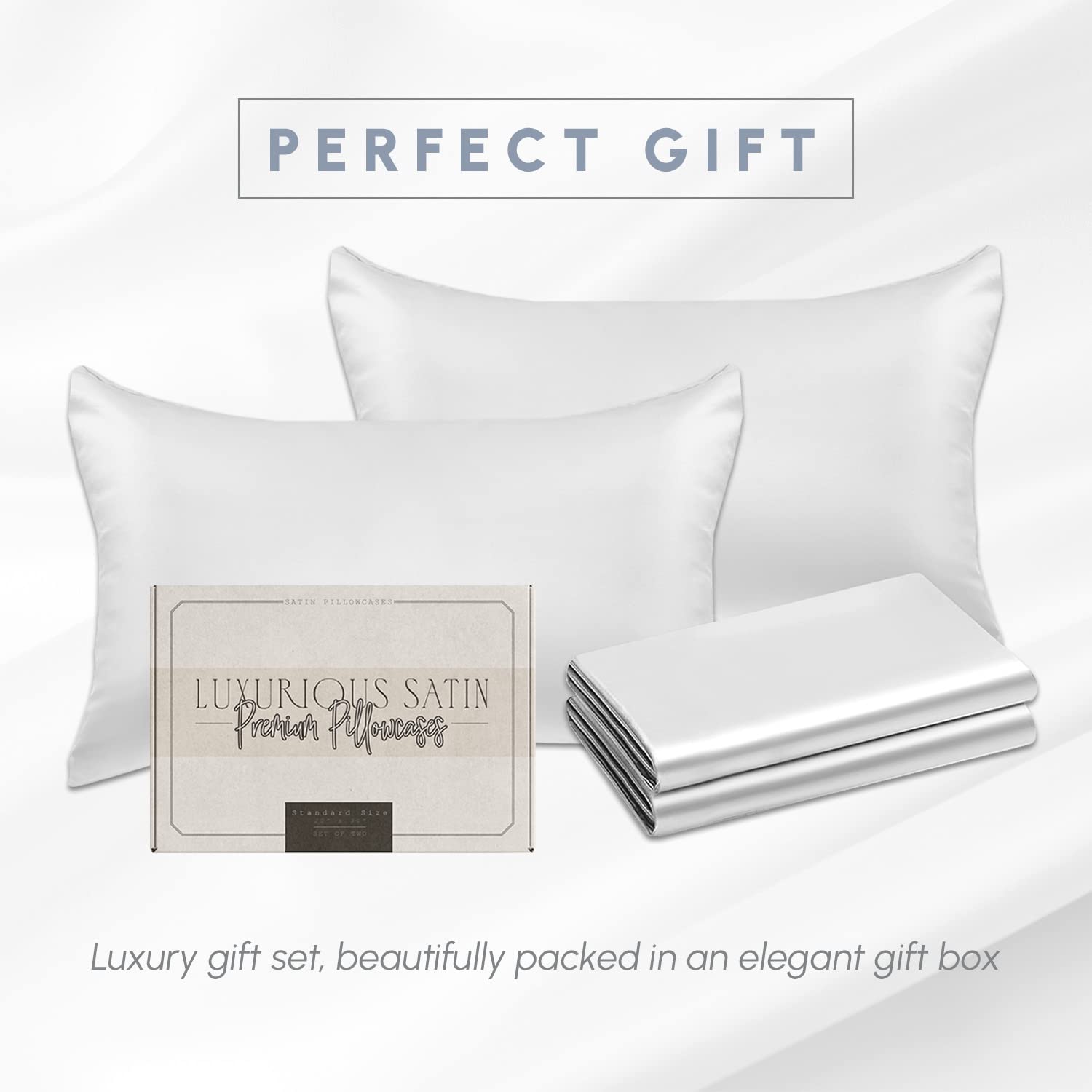 Elegant Comfort 4-Pack King Size Satin Pillowcase Set with Hidden Zipper Closure, White, 20" x 40"