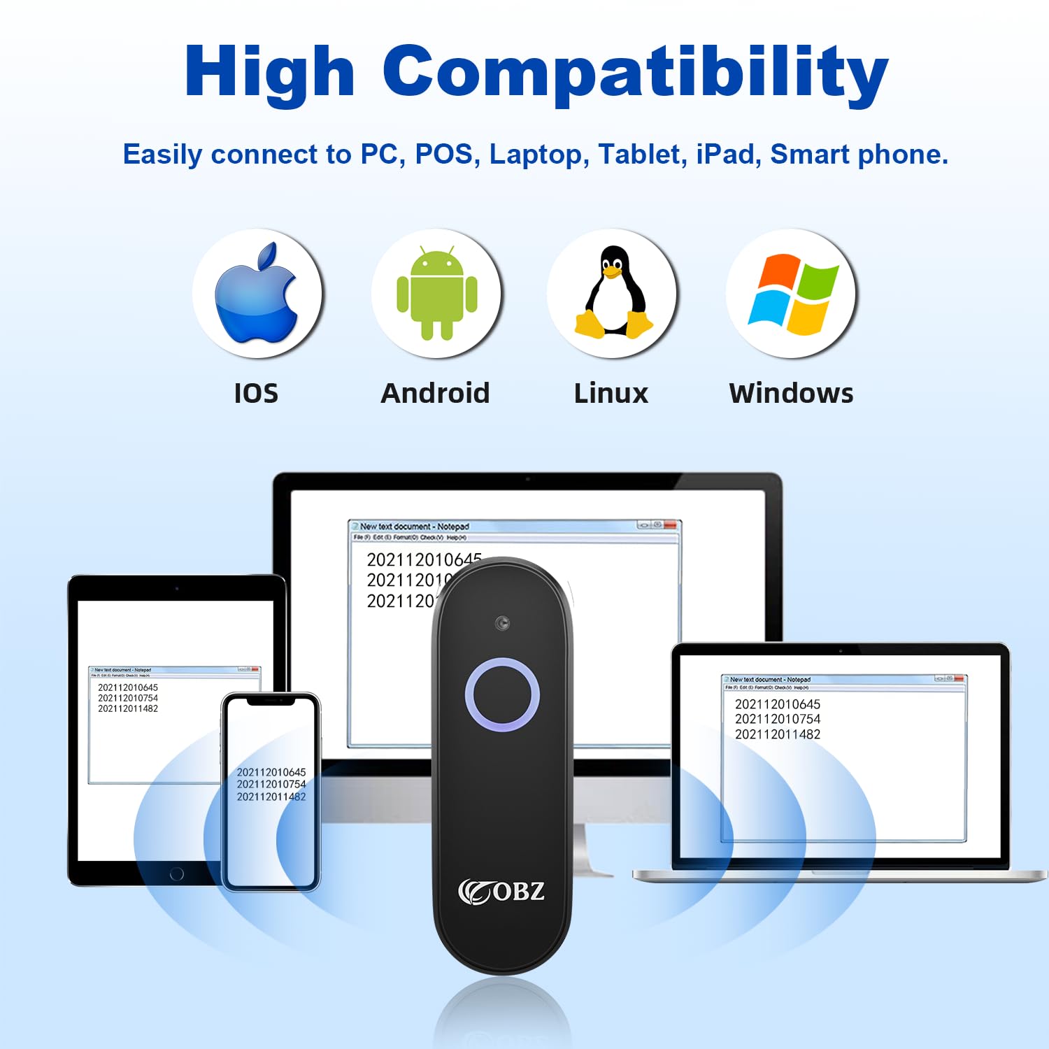 Mini 2D Bluetooth Barcode Scanner 2.4G Wireless Barcode Scanner, 2-in-1 Portable 1D 2D QR Code Scanner Work with iOS Android iPhone iPad Tablet Windows PC POS for Store Warehouse Inventory Library