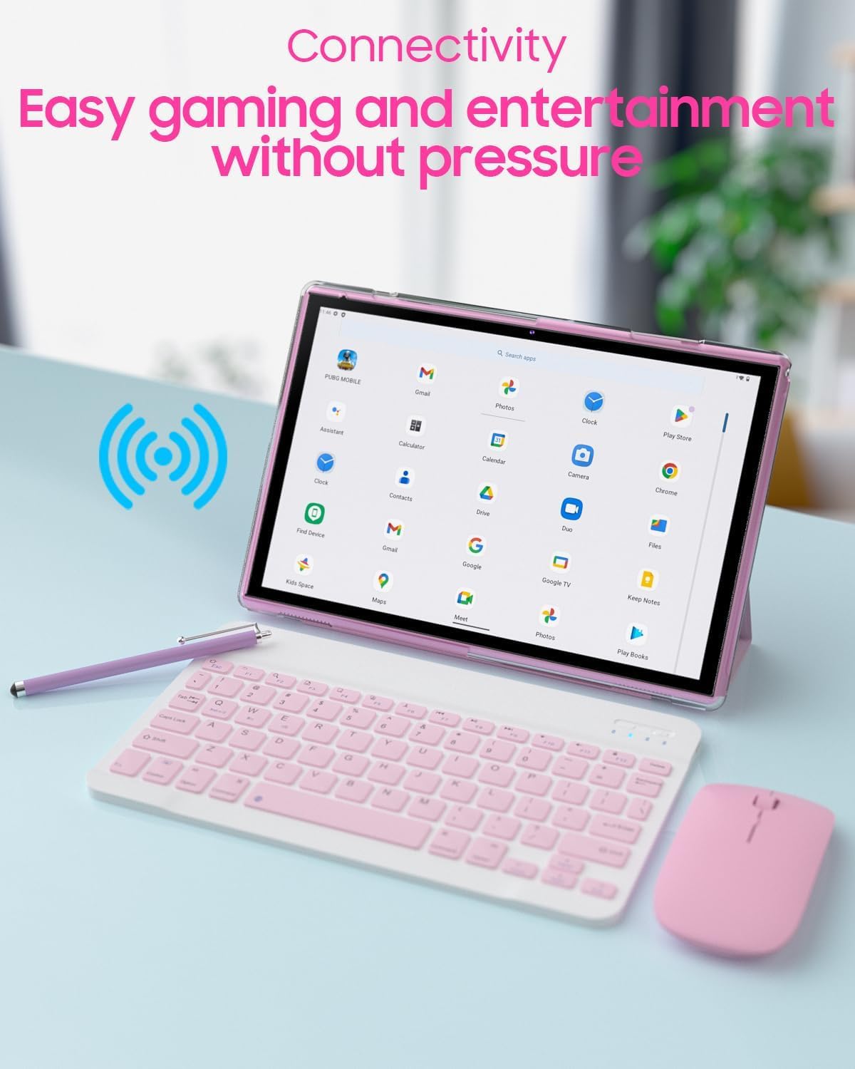 Tablet 2 in 1 Tablet with Keyboard Case Mouse Stylus Pen, 10 inch Tablet Android 14 Tablets PC, 10.1" HD Tab 6000mah Battery 6GB+32GB+1024GB Expandable 2MP+8MP Dual Camera Tableta Computer Pink Tab.