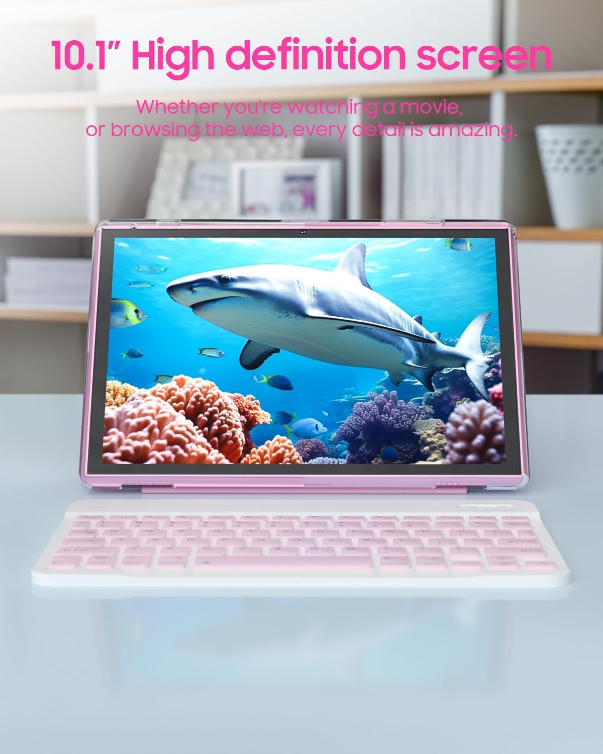 Tablet 2 in 1 Tablet with Keyboard Case Mouse Stylus Pen, 10 inch Tablet Android 14 Tablets PC, 10.1" HD Tab 6000mah Battery 6GB+32GB+1024GB Expandable 2MP+8MP Dual Camera Tableta Computer Pink Tab.