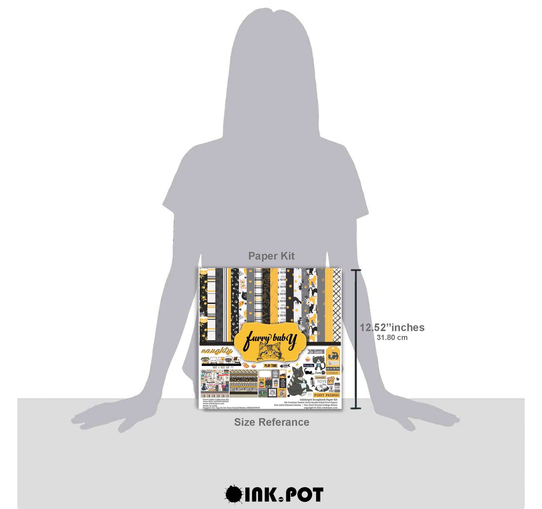 Inkdotpot Black & Yellow Cat Theme Collection Double,Sided Scrapbook Paper Kit Cardstock 12"x12" Card Making Paper Pack of with Sticker Sheet - 16 Pages - Black & Yellow