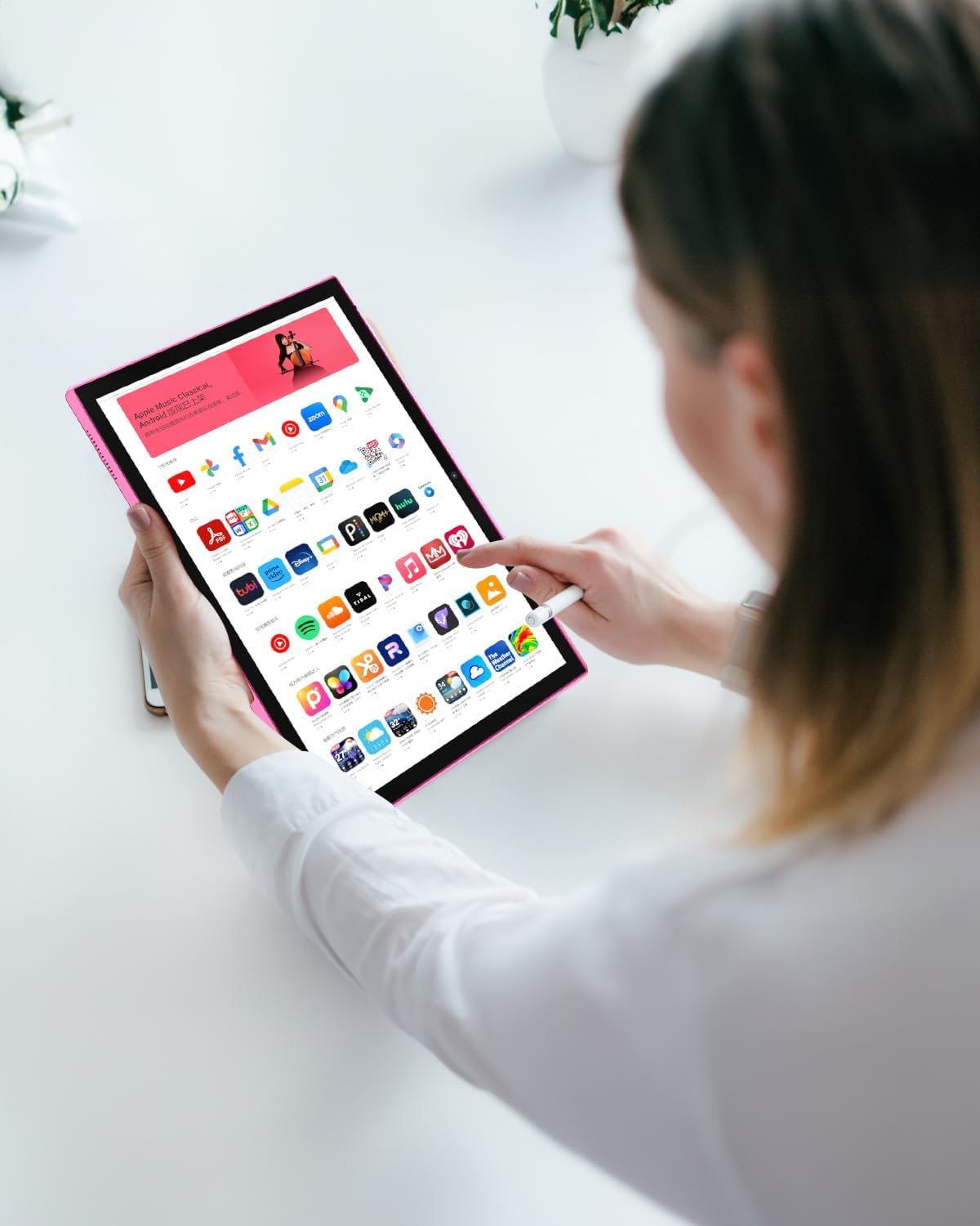 Tablet 2 in 1 Tablet with Keyboard Case Mouse Stylus Pen, 10 inch Tablet Android 14 Tablets PC, 10.1" HD Tab 6000mah Battery 6GB+32GB+1024GB Expandable 2MP+8MP Dual Camera Tableta Computer Pink Tab.