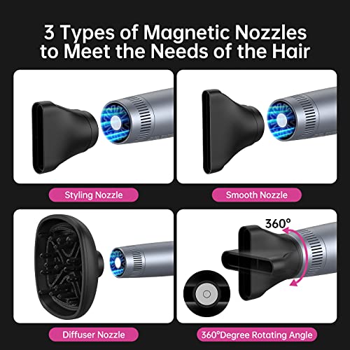 Arsupen Professional Hair Dryer with Powerful Brushless Motor, Lightweight Foldable Dual Ionic Blow Dryer, High Speed for Fast Drying with Magnetic Nozzle, 12 Modes, Super Quiet, for Travel Salon Home