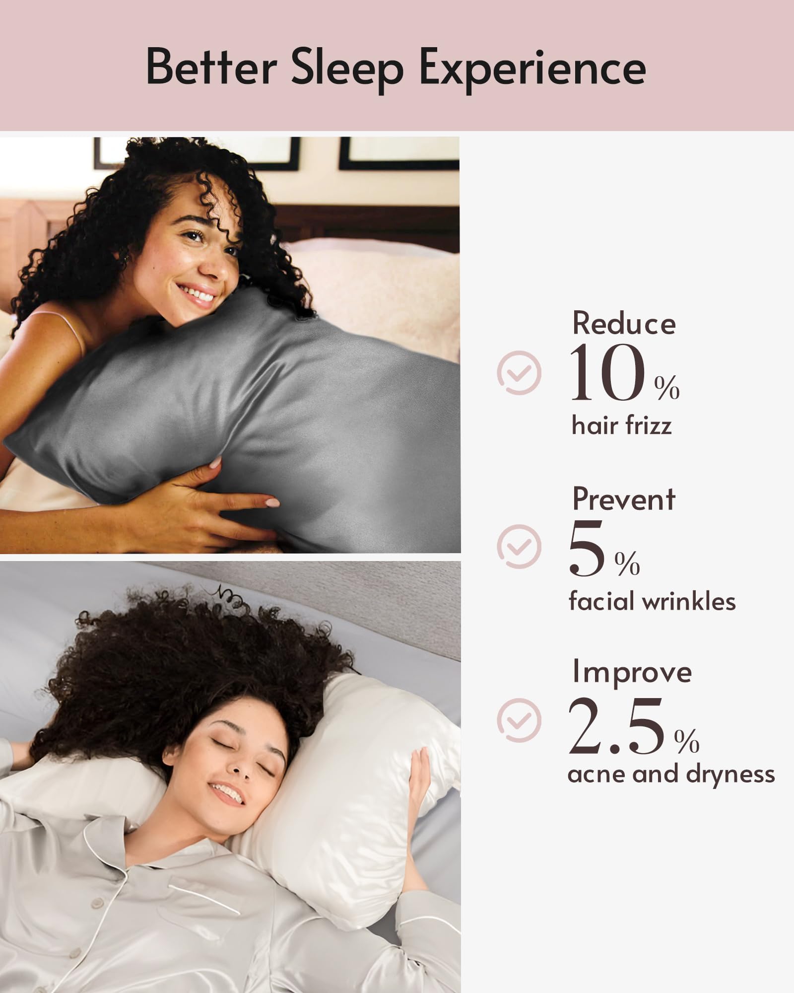 Yanideer Satin Pillowcase for Hair & Skin Travel Elastic Band Cooling Satin Pillowcases - Satin Pillow Case Cover Pillow Cases Standard Size Queen, Dark Grey