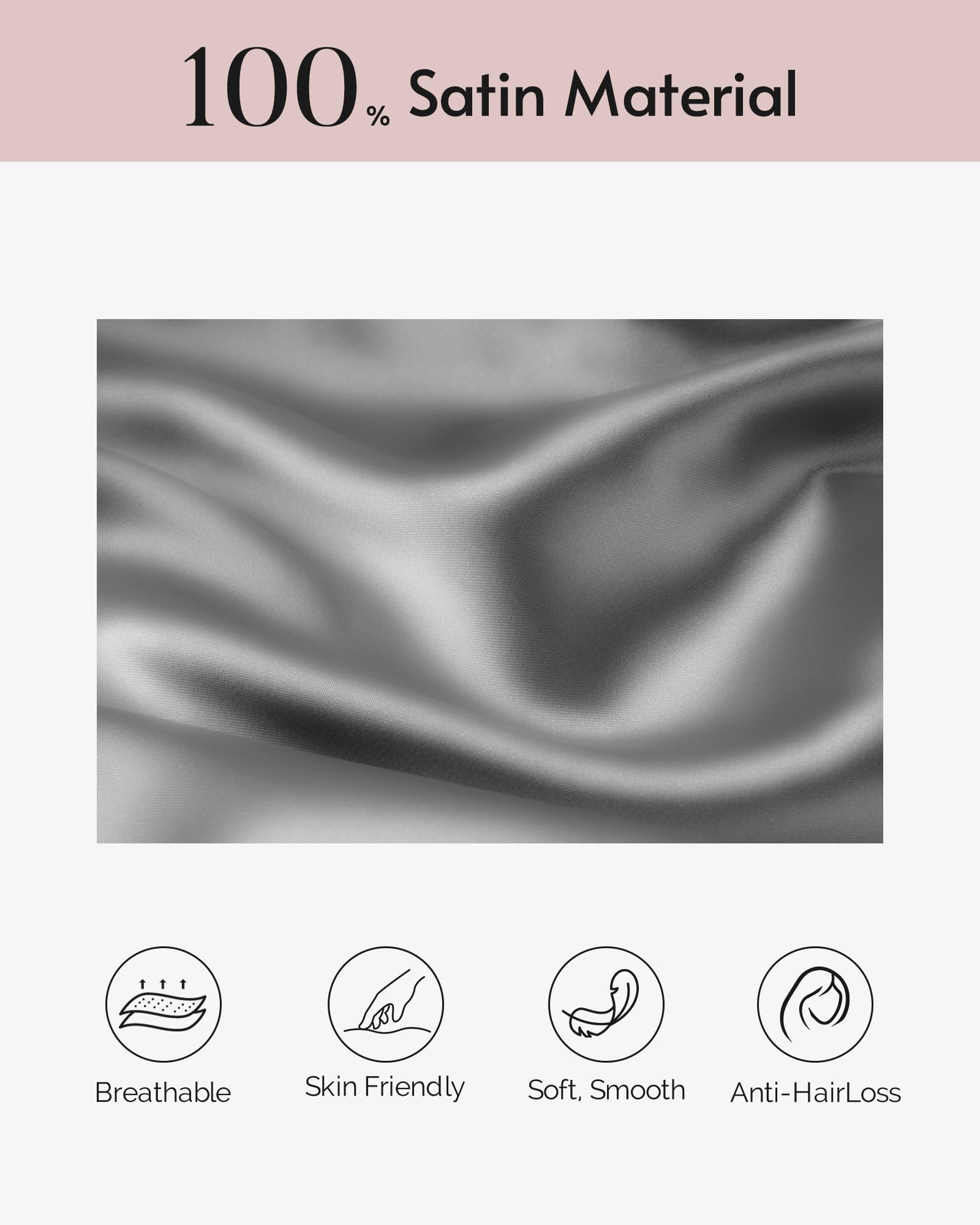 Yanideer Satin Pillowcase for Hair & Skin Travel Elastic Band Cooling Satin Pillowcases - Satin Pillow Case Cover Pillow Cases Standard Size Queen, Dark Grey