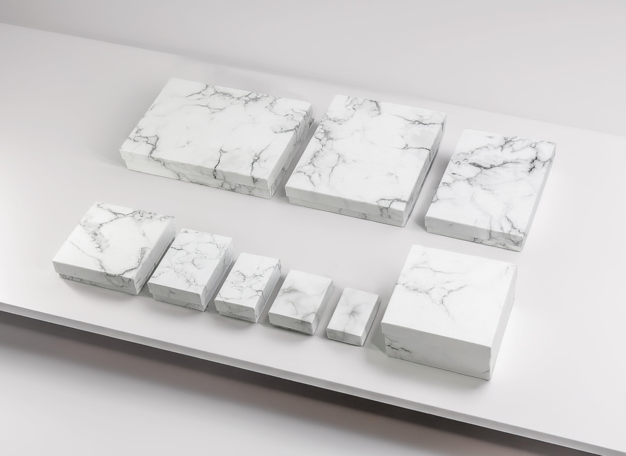 TheDisplayGuys - 25-Pack #33 Cotton Filled Cardboard Paper Jewelry Boxes Gift Case - Marble White (3.5" x 3.5" x 1.0") - for Shipping or Storage