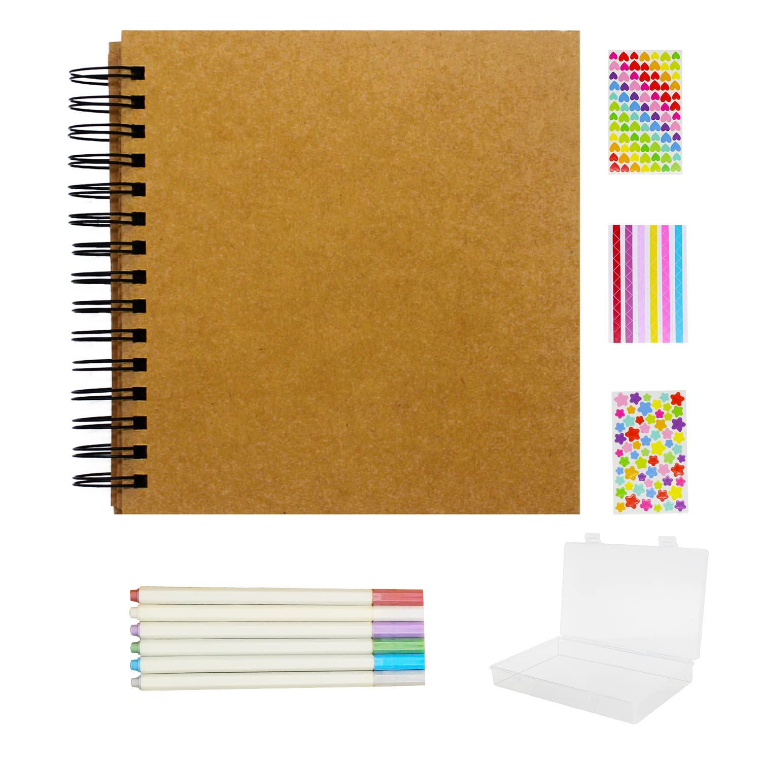 suituts 8X8 Inch Scrapbook Photo Album Hardcover Kraft Scrapbooking with Kits, (60 Pages) DIY Scrapbook Album for Kids, Friends, Family, Anniversary Wedding, Extra 2 Photo Boxes, Pens, DIY Stickers