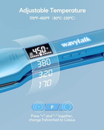 Hair Straightener, 1.75 Inch Wide Titanium Flat Iron for Hair, Professional Hair Straightener with Adjustable Temp(170 ℉-450℉ ), Fast Heat Up Dual Voltage Flat Iron(Blue)