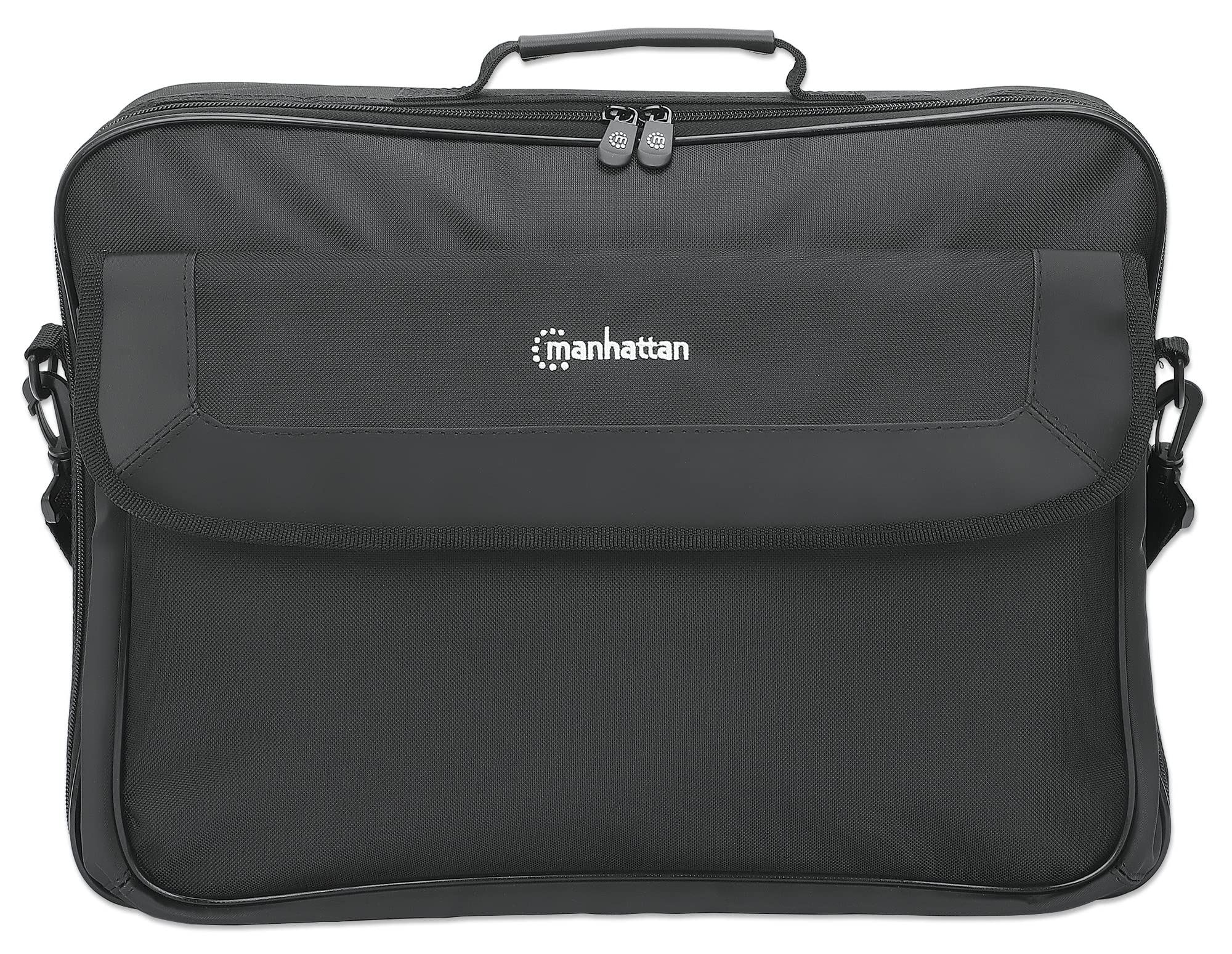 MANHATTAN 15.6-Inch Laptop Shoulder Bag Carrying Case – Slim Briefcase Style, Full Clamshell Opening, Padded Compartments - Computer, Tablet, Notebook – 3 Yr Mfg Warranty – Black, 439947