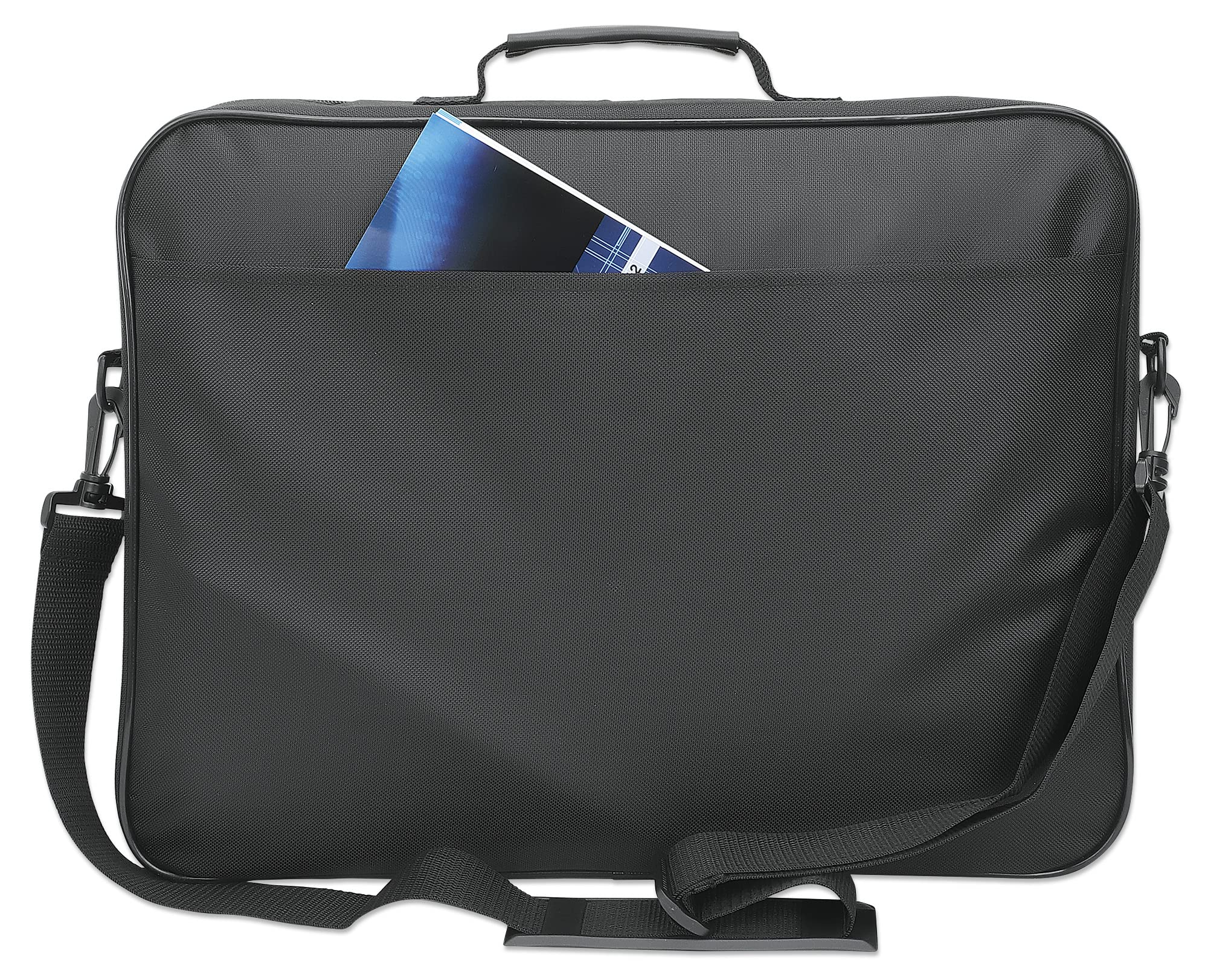 MANHATTAN 15.6-Inch Laptop Shoulder Bag Carrying Case – Slim Briefcase Style, Full Clamshell Opening, Padded Compartments - Computer, Tablet, Notebook – 3 Yr Mfg Warranty – Black, 439947