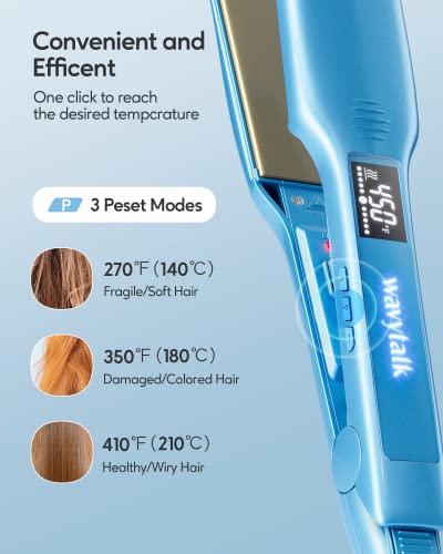 Hair Straightener, 1.75 Inch Wide Titanium Flat Iron for Hair, Professional Hair Straightener with Adjustable Temp(170 ℉-450℉ ), Fast Heat Up Dual Voltage Flat Iron(Blue)