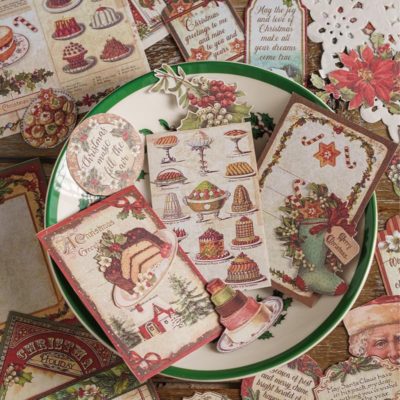 Dwpetzo 128 Sheets Christmas Scrapbook Paper Stickers Kit for Scrapbooking Supplies, 5.5" x 3.9" 30 Christmas Patterned Single Sided Sheets, 6.3"x6.3" 8 Sheets Scrapbook Stickers