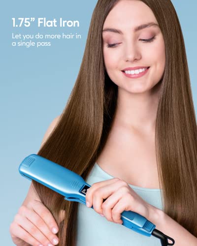Hair Straightener, 1.75 Inch Wide Titanium Flat Iron for Hair, Professional Hair Straightener with Adjustable Temp(170 ℉-450℉ ), Fast Heat Up Dual Voltage Flat Iron(Blue)