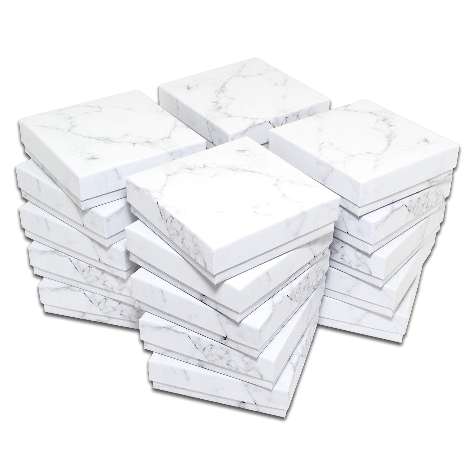 TheDisplayGuys - 25-Pack #33 Cotton Filled Cardboard Paper Jewelry Boxes Gift Case - Marble White (3.5" x 3.5" x 1.0") - for Shipping or Storage