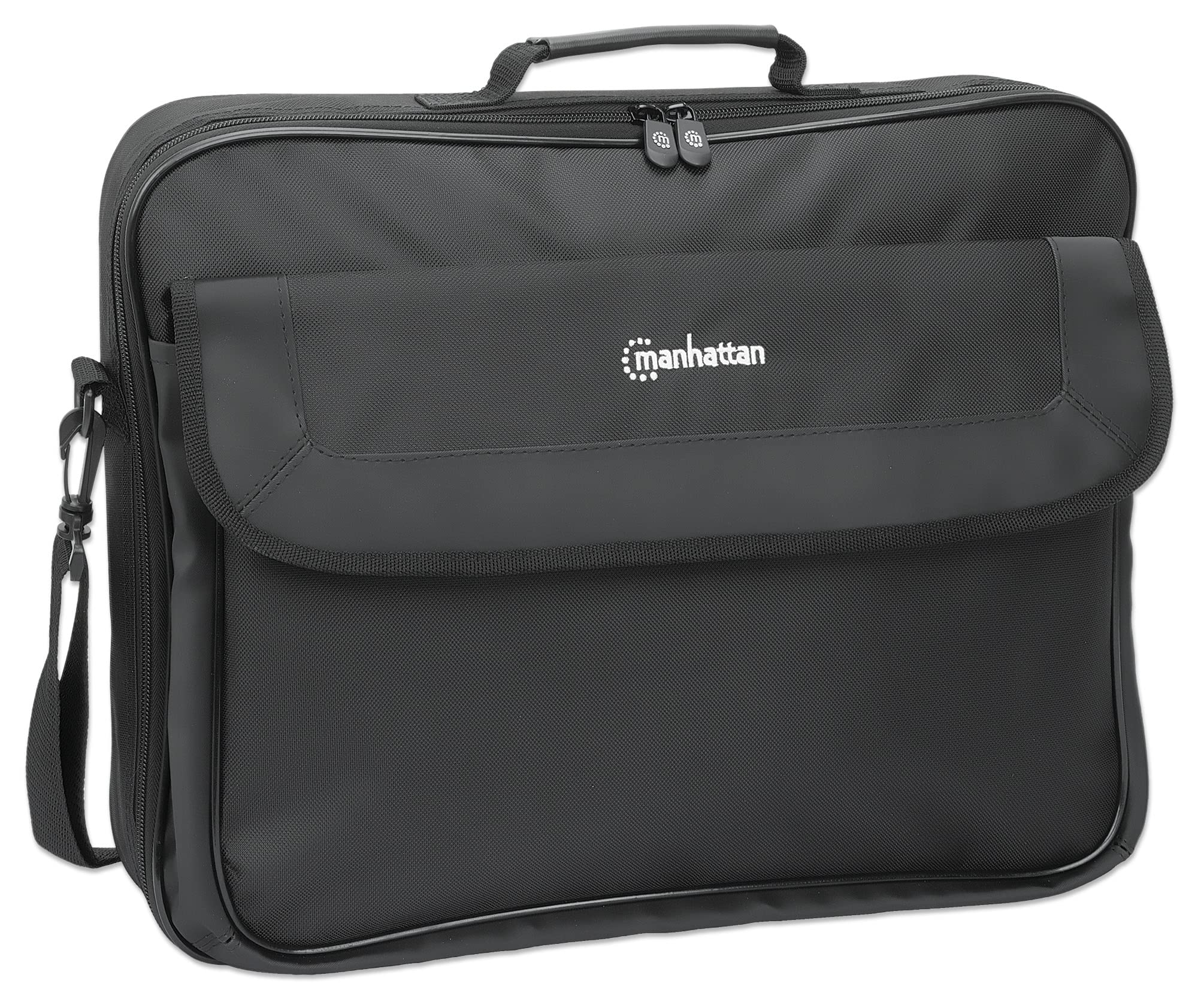 MANHATTAN 15.6-Inch Laptop Shoulder Bag Carrying Case – Slim Briefcase Style, Full Clamshell Opening, Padded Compartments - Computer, Tablet, Notebook – 3 Yr Mfg Warranty – Black, 439947