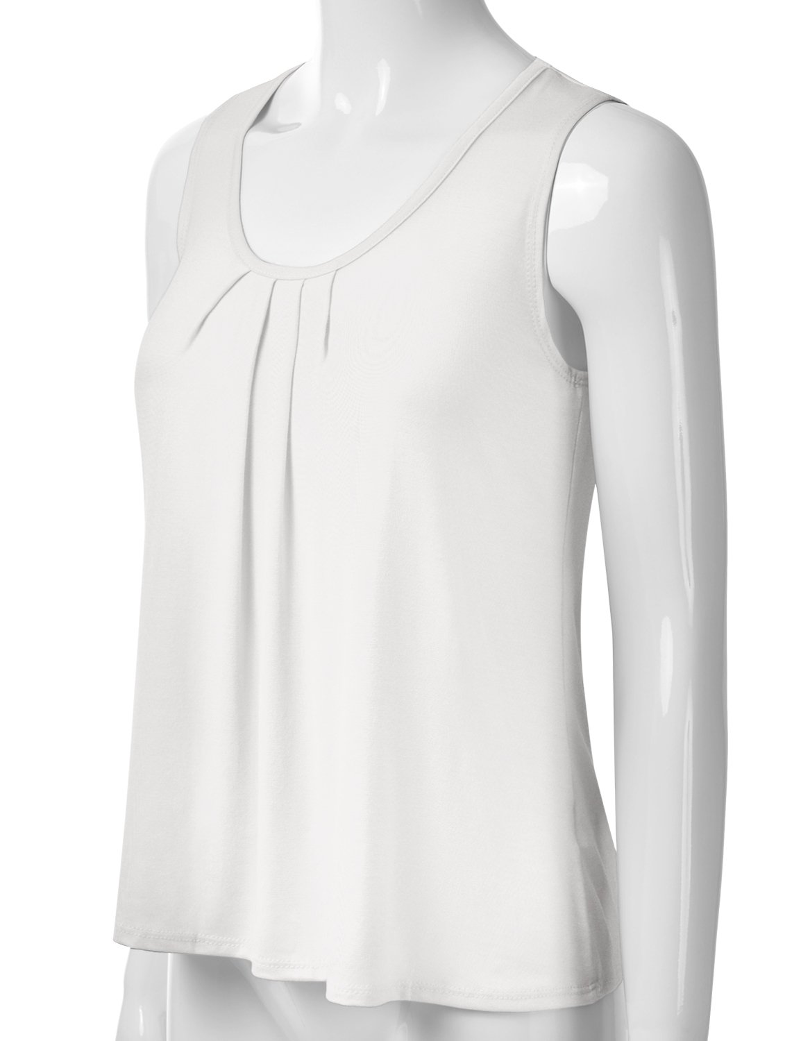 EIMIN Women's Pleated Scoop Neck Sleeveless Stretch Basic Soft Tank Top Ivory L