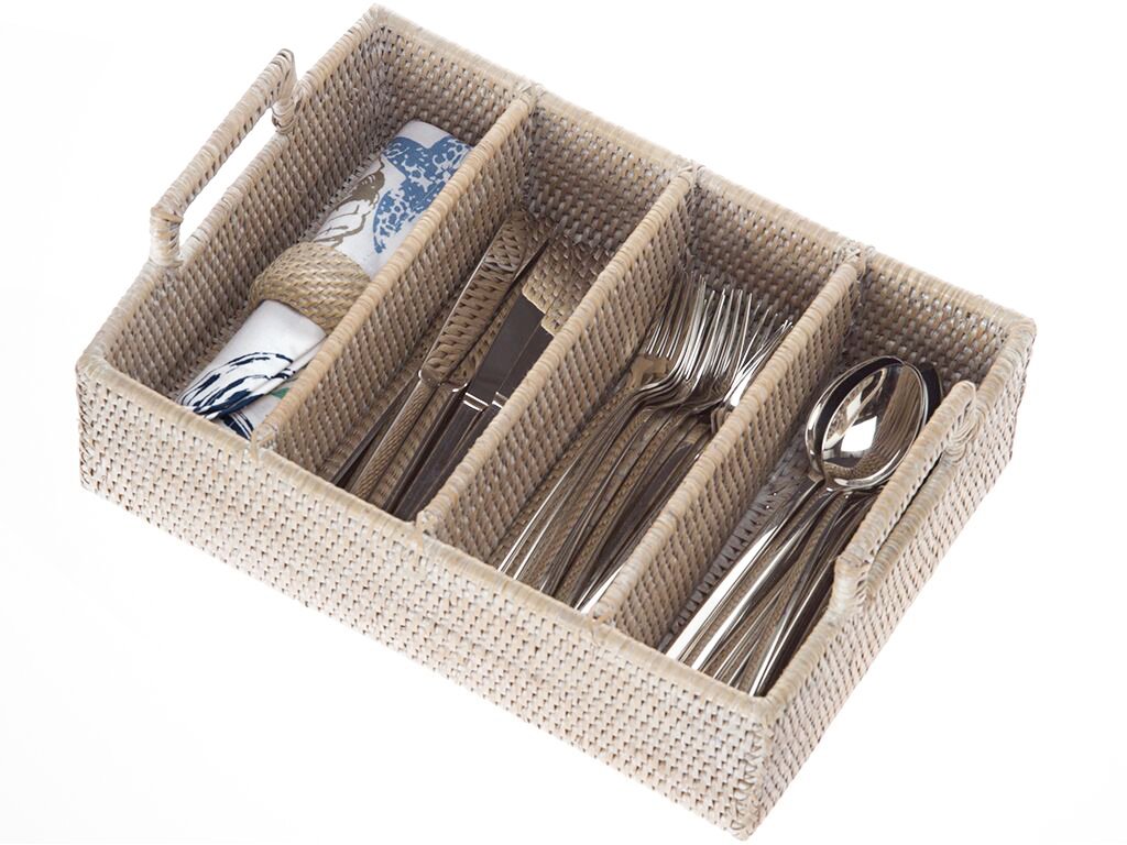 KOUBOO Lo Jolla Rattan Flatware Tray, White Wash