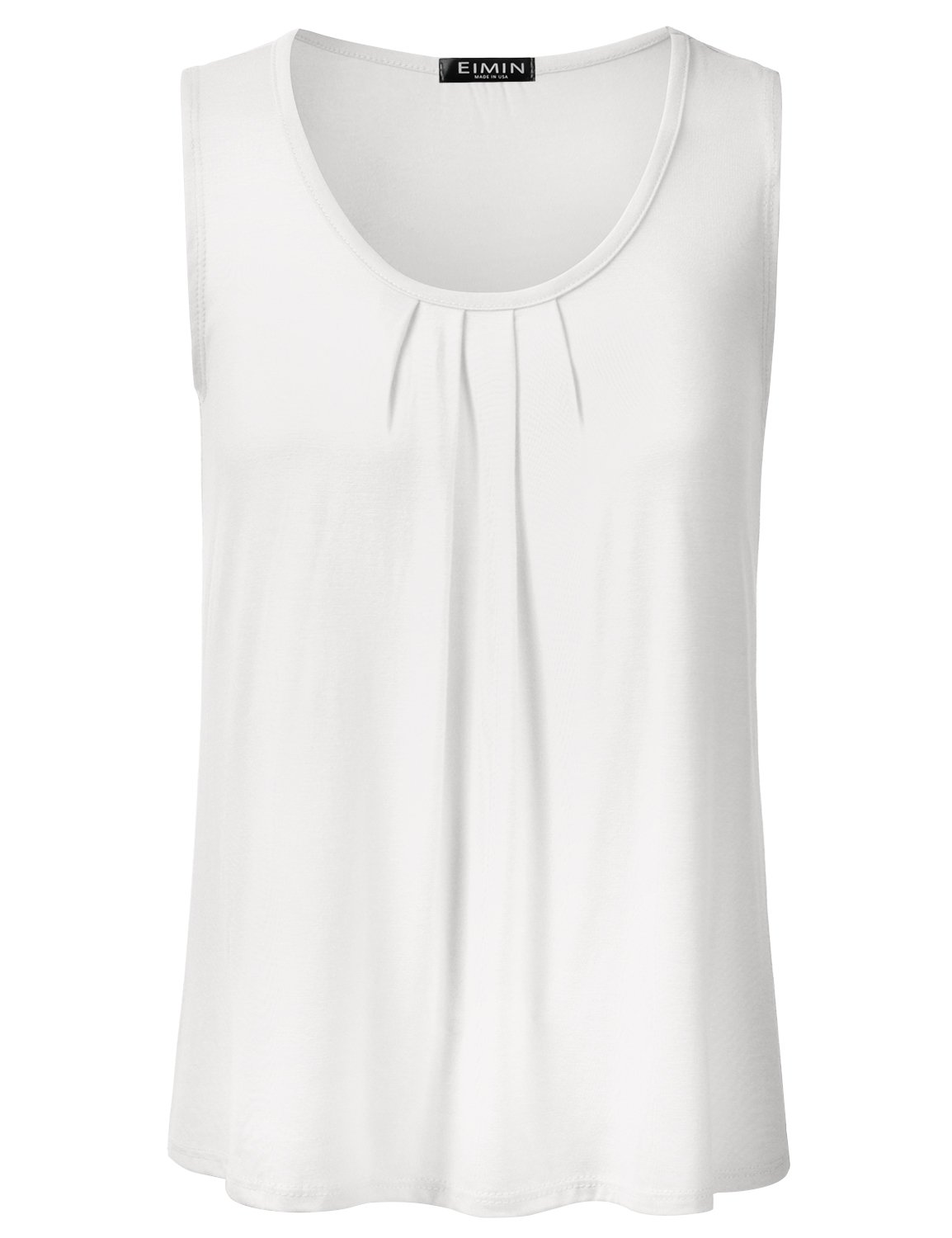 EIMIN Women's Pleated Scoop Neck Sleeveless Stretch Basic Soft Tank Top Ivory L