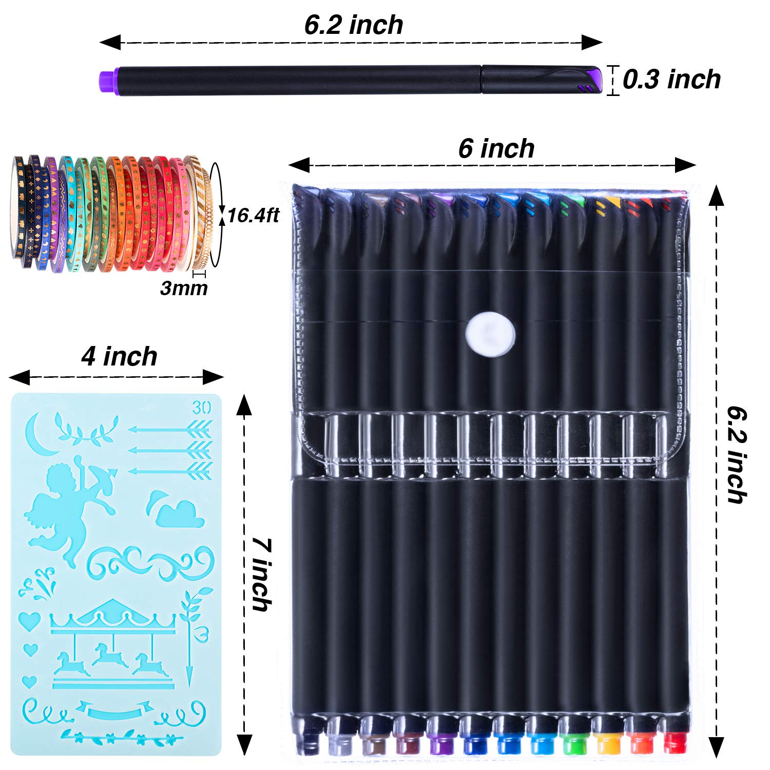 Scrapbooking Supplies Kit Scrapbook Tools and Supplies Journal Stencil Washi Tape and Journal Planner Pen for Journal Notebook Diary DIY Plastic Drawing Template(Style B)